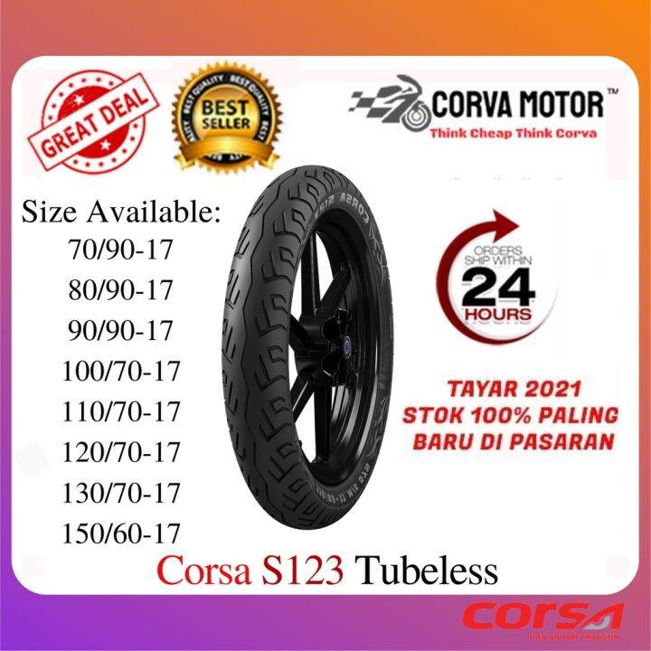 Corva Motor Tayar Corsa S123 70/90-17 80/90-17 90/90-17 100/70-17 110/ ...
