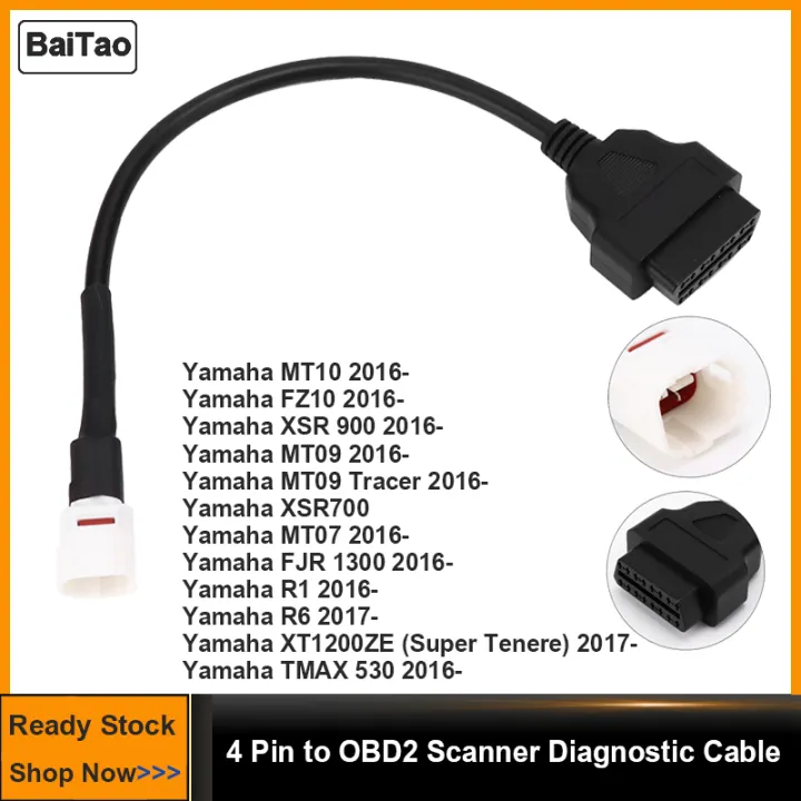 Motorcycle 4 Pin to OBD2 Scanner Diagnostic Cable for Yamaha 4 Pin to ...