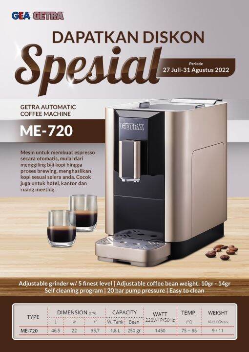 GETRA Coffee Machine ME-720 Automatic | Mesin Kopi Otomatis ME720 ...