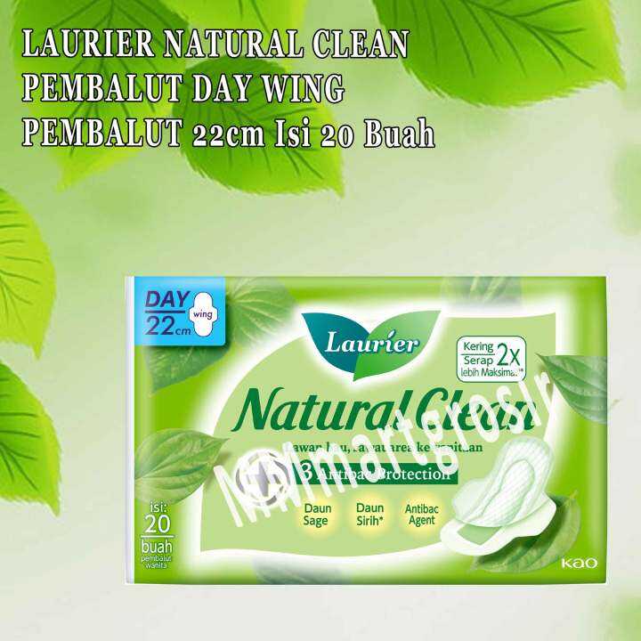 Pembalut Laurier Day Wing/ Laurier Natural Clean/ Pembalut 22cm isi 20 ...