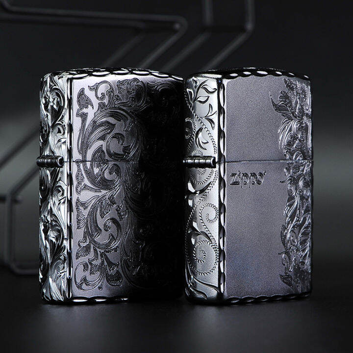 Zippo genuine hand-carved diamond trimming black matte Zippo genuine ...