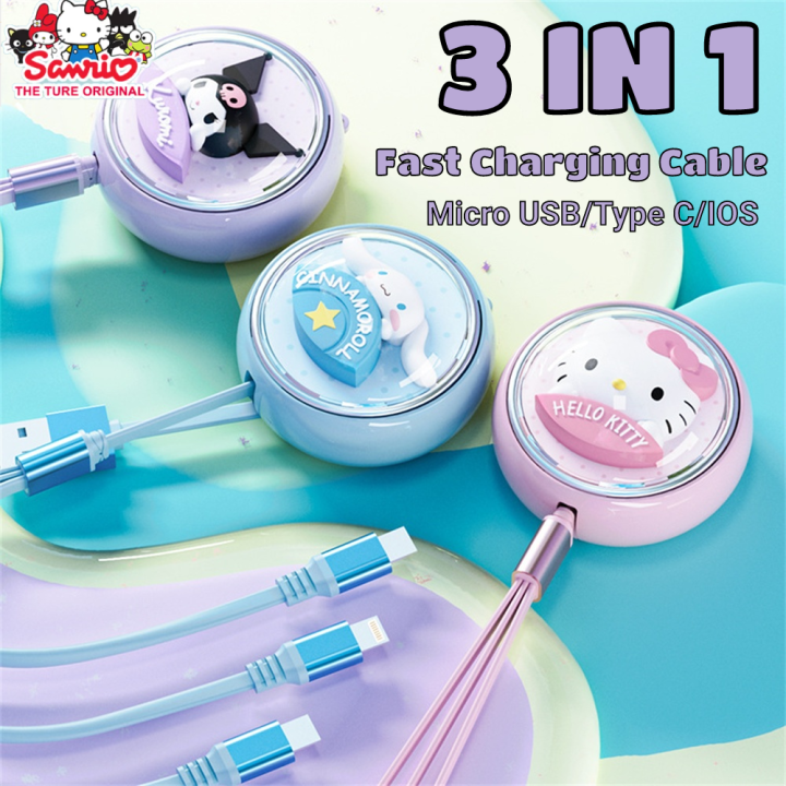 Niceedsanrio 3A 3 In 1สายชาร์จเร็ว Hello Kitty Cinnamoroll USB ยืดหดได้ ...