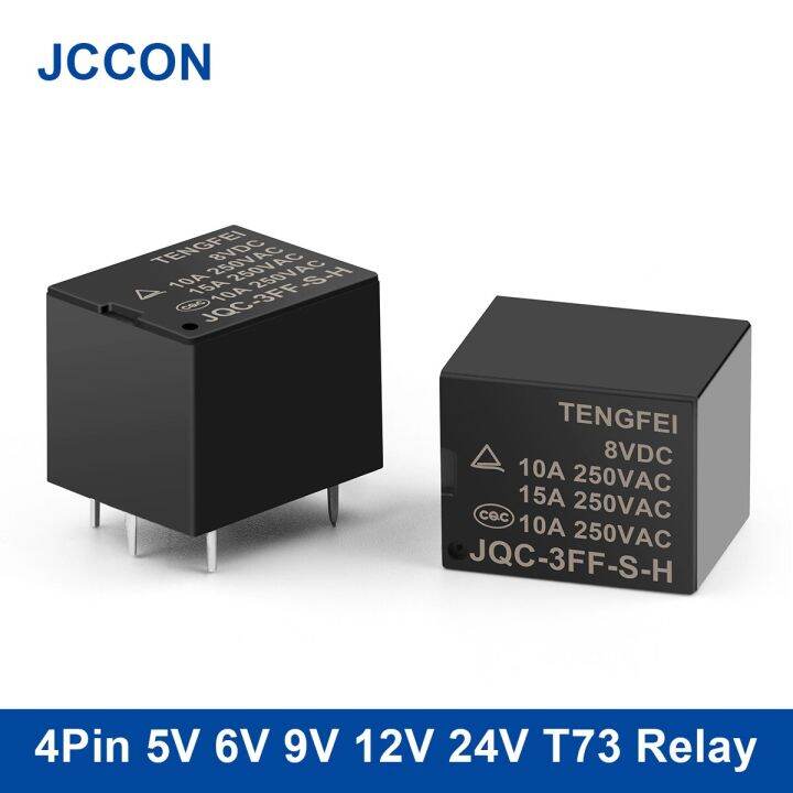 10Pcs 5V 6V 9V 12V 24V DC Power Relay 4Pin 10A Relays PCB Type Black Automobile Relay T73 Series ...