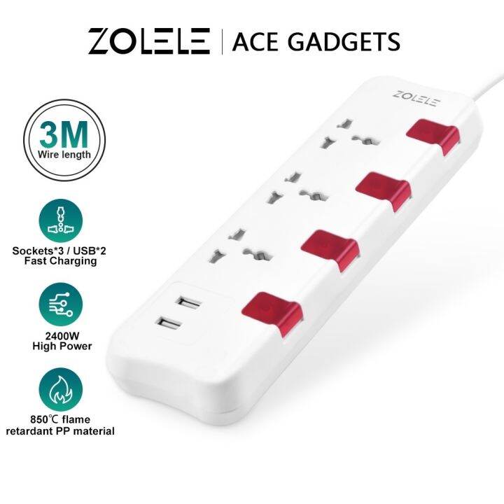 {Wan77 Tool} สายขยายช่องเก็บได้ไฟฟ้า ZK101 ZOLELE พร้อมสวิตช์5เบ้า2 Usb ...