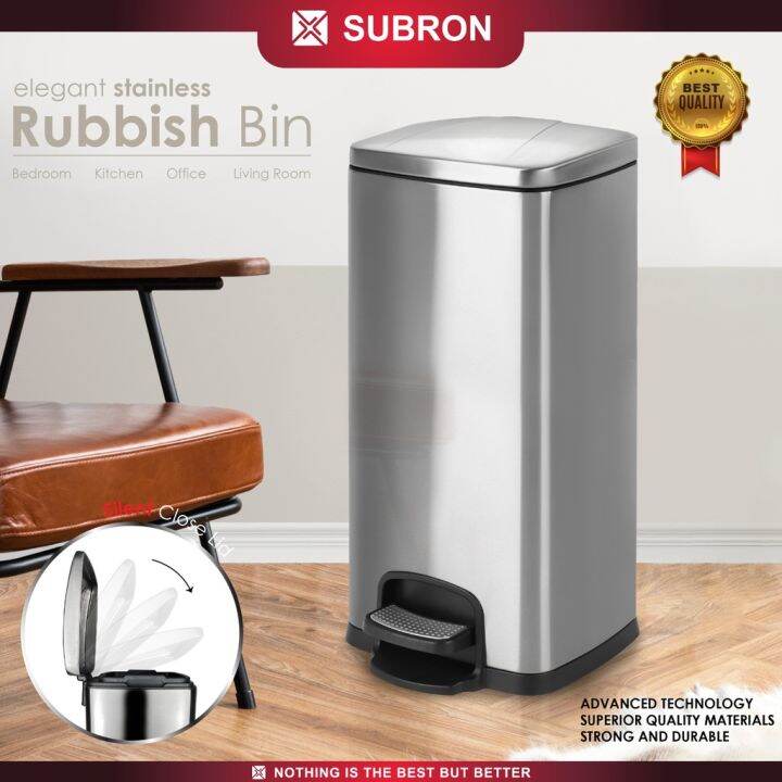 SUBRON Tempat Tong Sampah 30L Hidrolik Kotak Stainless Injak Stylish ...