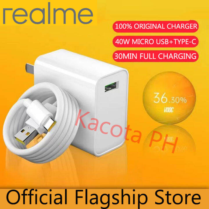 100% Original Charger Realme Charger Vooc Micro Usb+Type-C Cable 2IN1 ...