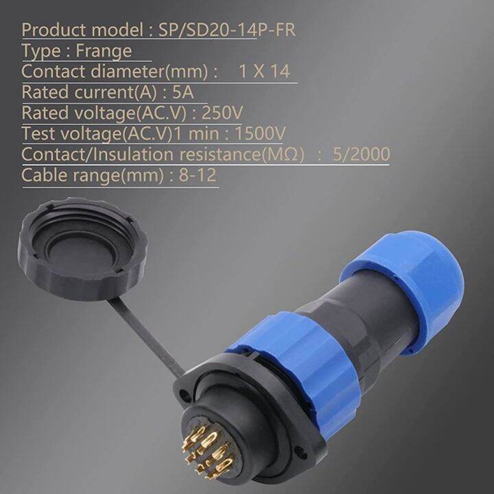 IP68-SP20 Panel Connector Waterproof 2,3,4,5,6,7,9,10,12,14 Pin Plug ...