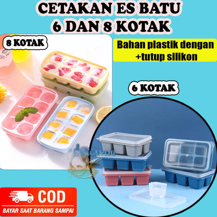 QCF Cetakan Es batu Besar +Tutup isi 6 kotak dan isi 8 kotak Cetakan ...