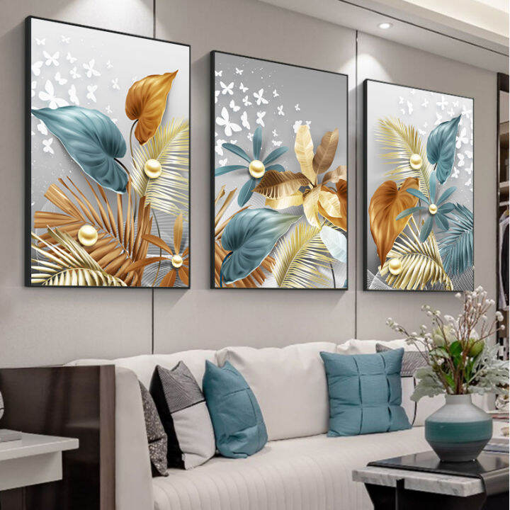 3 Pcs/set Abstract Golden Butterfly Leaf Wall Poster Print Luxury ...