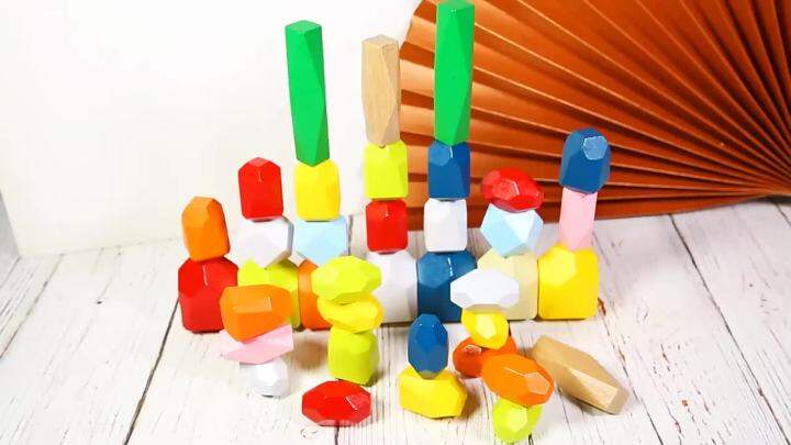Montessori ไม้ซ้อนหินอาคารบล็อกของเล่นเด็กในช่วงต้นของการศึกษาที่มี