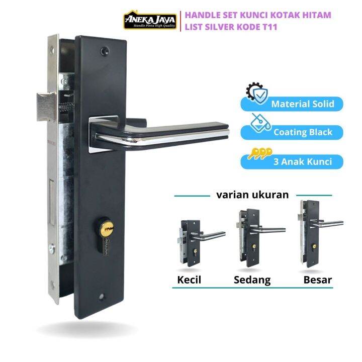 Kunci Handle Set Gagang Pintu Utama Kamar Hitam List Chrome Ukuran ...