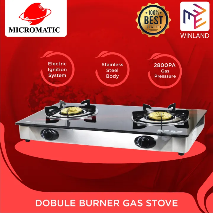 MICROMATIC Original Gas Stove Double Burner Tempered Glass Top MGS-802 ...