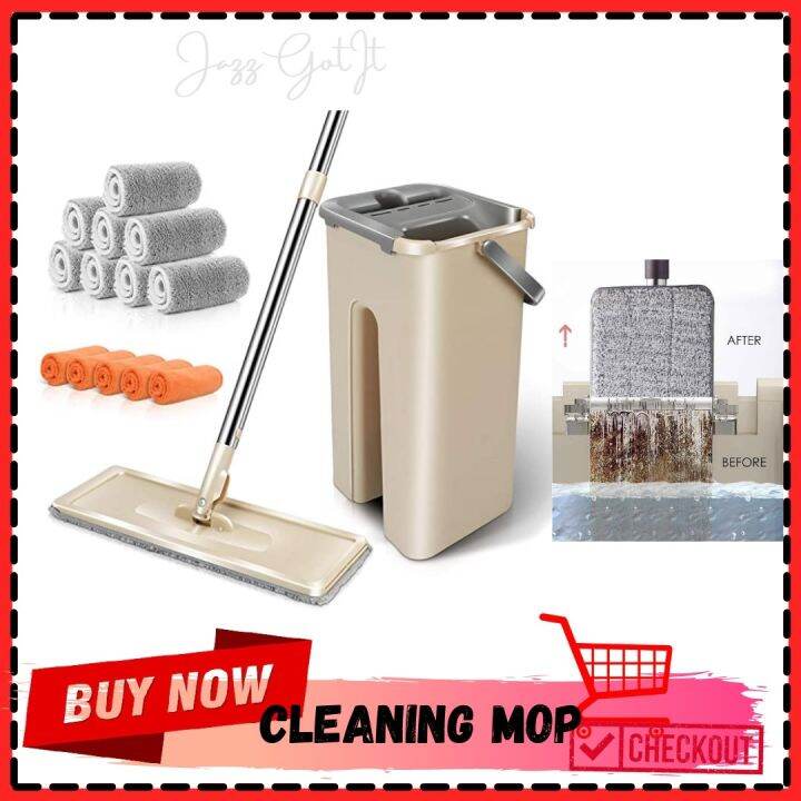 Self-Wash Squeeze Dry Flat Mop With Bucket Scratch Cleaning Mop ...