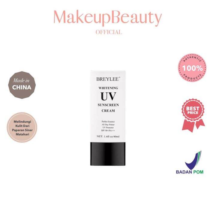 BREYLEE Whitening UV Sunscreen SPF 50+ - Krim Pelindung Wajah 40ml ...
