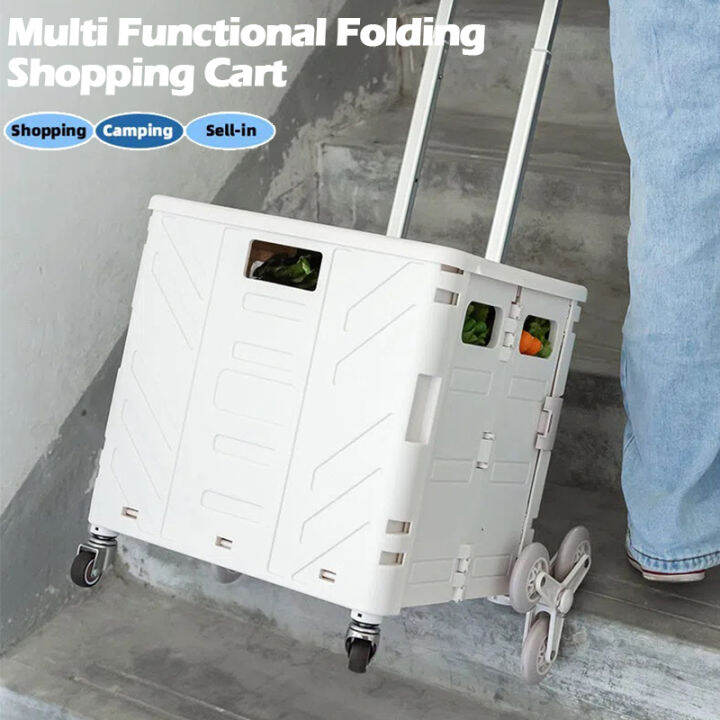 FERSTALO 75L 8 Wheels Folding Trolley Shopping Cart Stair Climbing ...