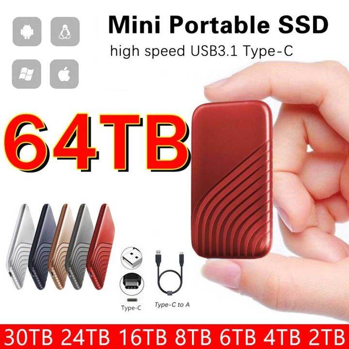 ลดราคาใหม่ SSD ความเร็วสูง64TB 2TB ฮาร์ดไดรฟ์เสริม USB เชื่อมต่อ3.0 ...