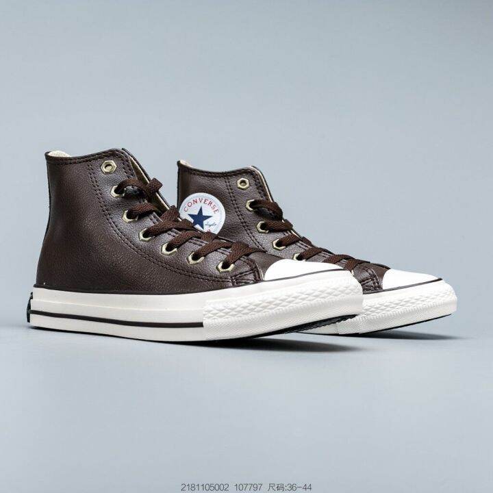 CONVERSE 2019 classic couple models high-top leather panel shoes brown ...