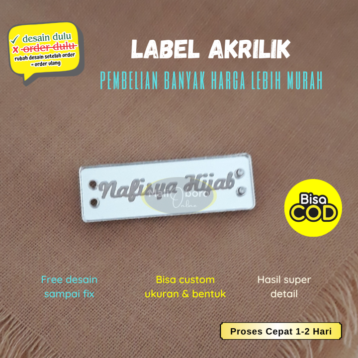 Paket isi 10 pcs ukuran 7x3 cm Label Produk akrilik Jilbab Rebranding ...