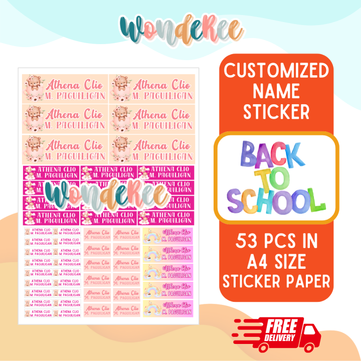 CUSTOMIZED NAME STICKER LABEL 53 PCS IN A4 SIZE WATERPROOF VINYL PHOTO ...