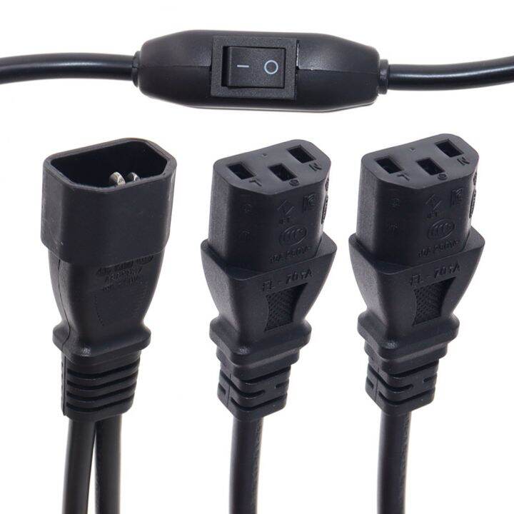 IEC 320 C14 to 2 x C13 Power Adapter Cable + Power Switch Single C14 to Dual 5-15R C13 Short ...