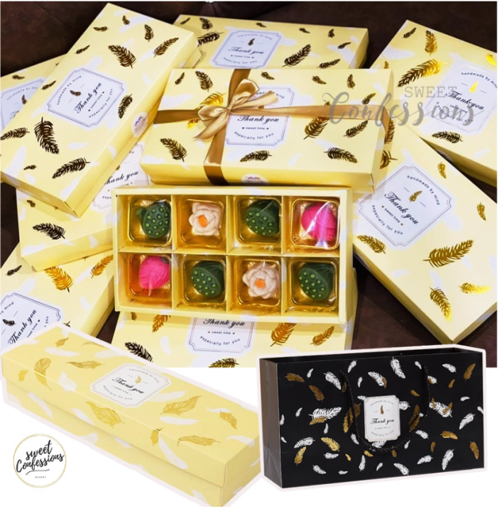 (10pcs) 8 cavity 50g 80g mooncake box gold yellow feather mooncake gift ...
