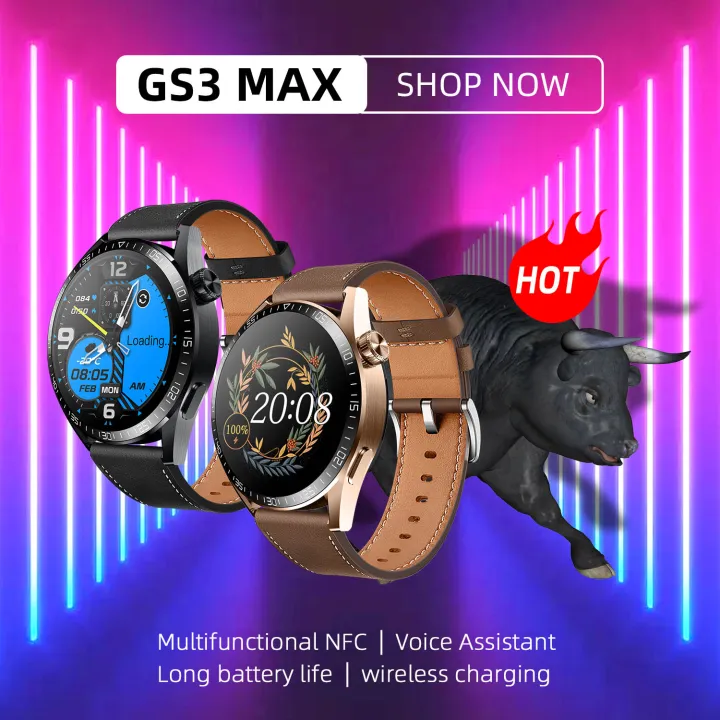 Original GS3 smart watch for women watch for men waterproof sport watch Cowhide strap 1.35 inch ...