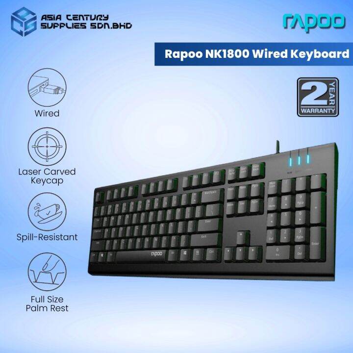 Rapoo NK1800 Spill Resistance Membrane Wired USB Keyboard - 2Years Warranty | Lazada