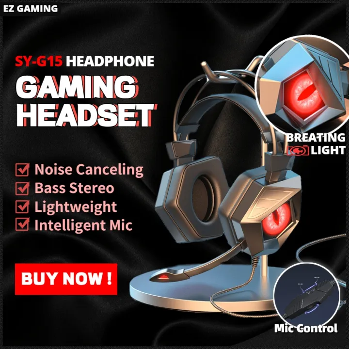 Gaming Headset With Mic Wire Control Headphone Noise Cancelling Bass ...