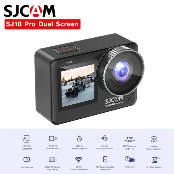 กล้องแอคชั่น SJCAM SJ10 Pro Dual Screen ความละเอียด 12MP หน้าจอ 4K 60FPS กันน้ำลึก 30 เมตร ...