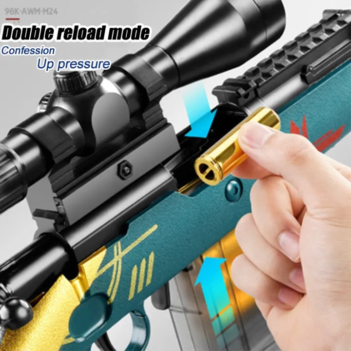 laruang pisto children PUBG gun slingshot Shell ejection soft bullet AWM DIY 98k assembly nerf ...