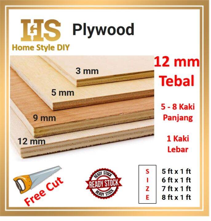 [ Home Style DIY ] 3mm/5mm/9mm/12mm # [12 x 5-8 x 1] Multipurpose Plywood Timber# Panel Papan ...