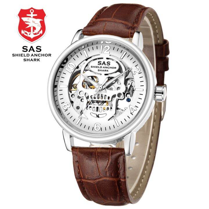 ยี่ห้อ Sas Shield Anchor Shark Skeleton Hollow นาฬิกากลไกผู้ชายสายหนัง ...