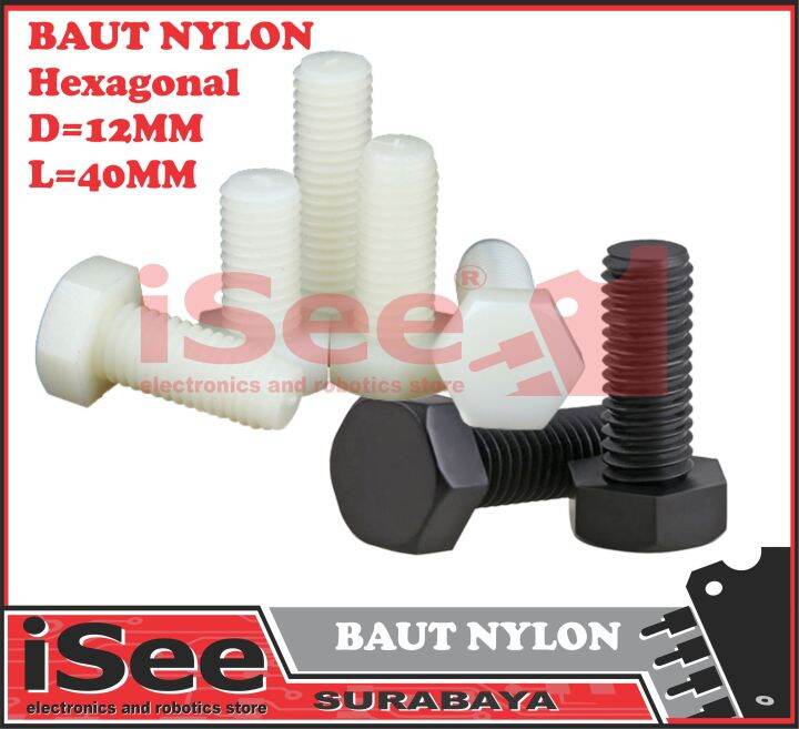 Baut Nylon M12X40mm Hexagonal Bolt height 40mm 40 mm 4 CM nilon M12 | Lazada Indonesia