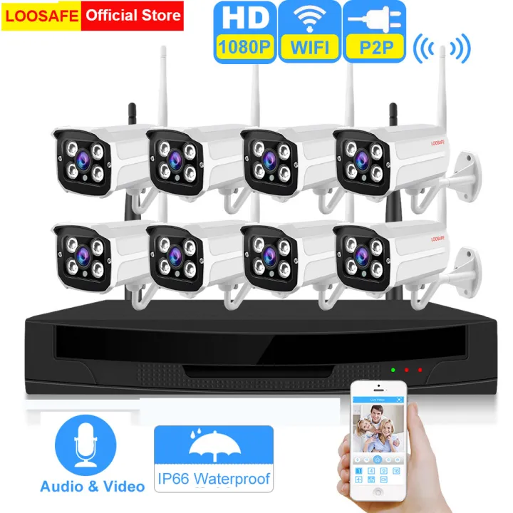 LOOSAFE HD 1080P 8CH Wireless WIFI CCTV Camera NVR Kits, 8pcs 2.0MP IP ...