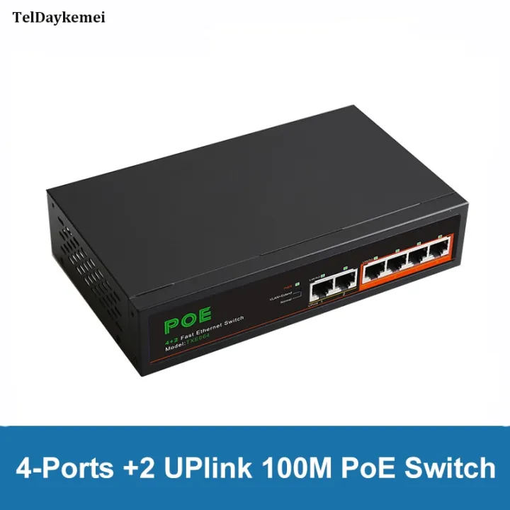 4พอร์ต + 2 UP-Link 10/100Mbps POE Switch Fast Ethernet Network Switches RJ45 LAN Hub สำหรับกล้อง ...