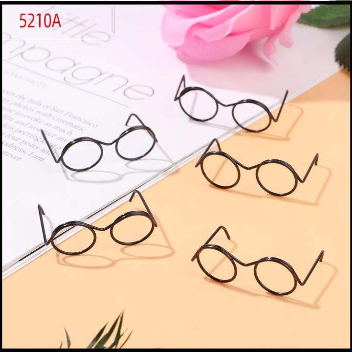 5210A 5PCS แฟชั่น น่ารัก ของเล่นเด็ก โลหะผสม สีดำ กรอบกลม เลนส์ แว่นตาตุ๊กตา | Lazada.co.th
