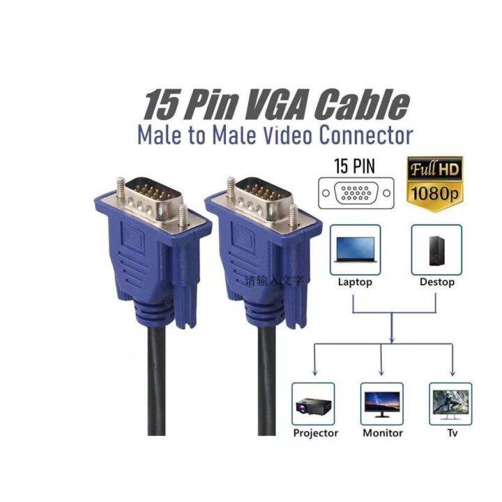 15 Pin VGA Cable Male to Male Video Connector Full HD 1080P Support for ...