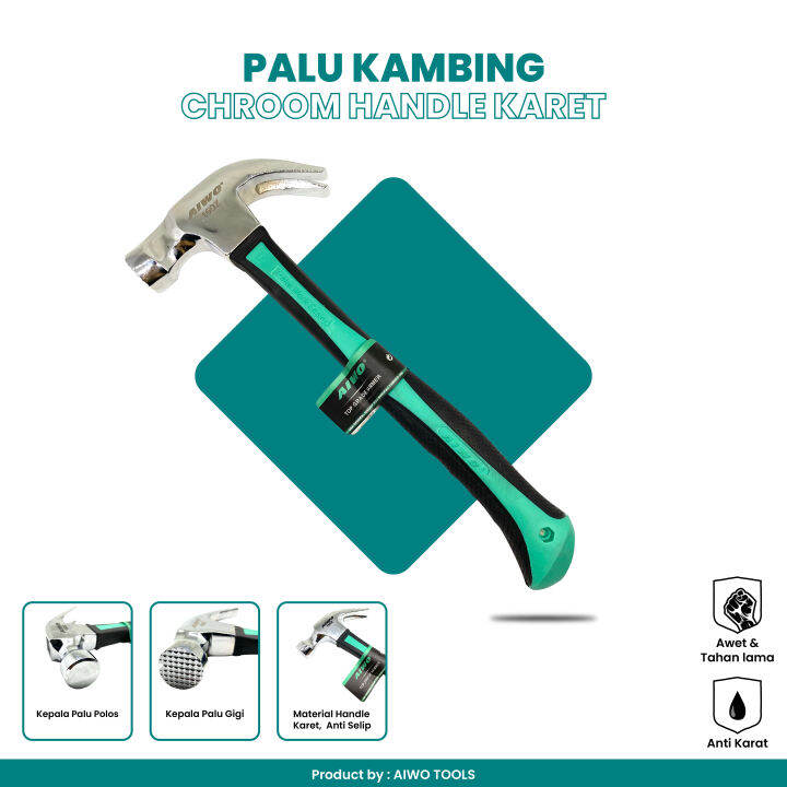 PALU KAMBING CHROME HANDLE KARET AIWO TOOLS UKURAN 8 / 12 / 16 GIGI ...