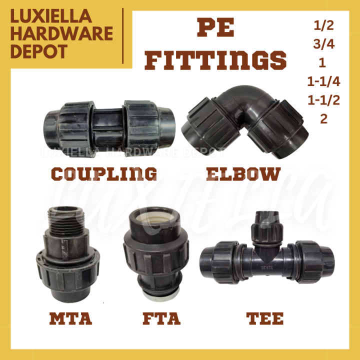 [Luxiella] PE Fittings Black Connector | Elbow, Tee, Coupling, Female & Male Adapter HEAVY DUTY ...