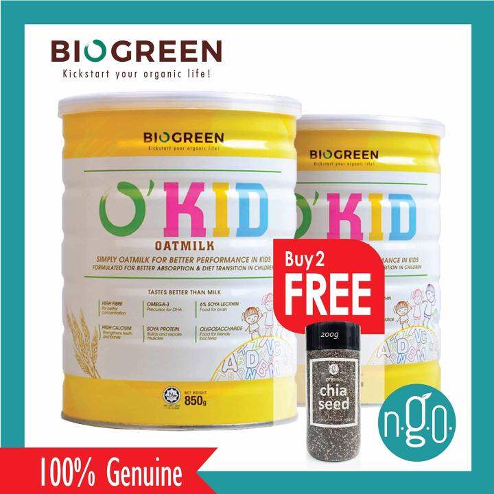 Biogreen O'Kid Oatmilk (850g/tin) x 2 tins Free Chia Seed | Lazada