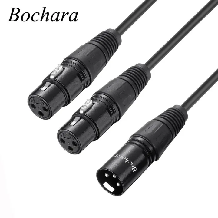 Bochara 3pin XLR Male to Dual Female Y Splitter Cable Foil Braided ...
