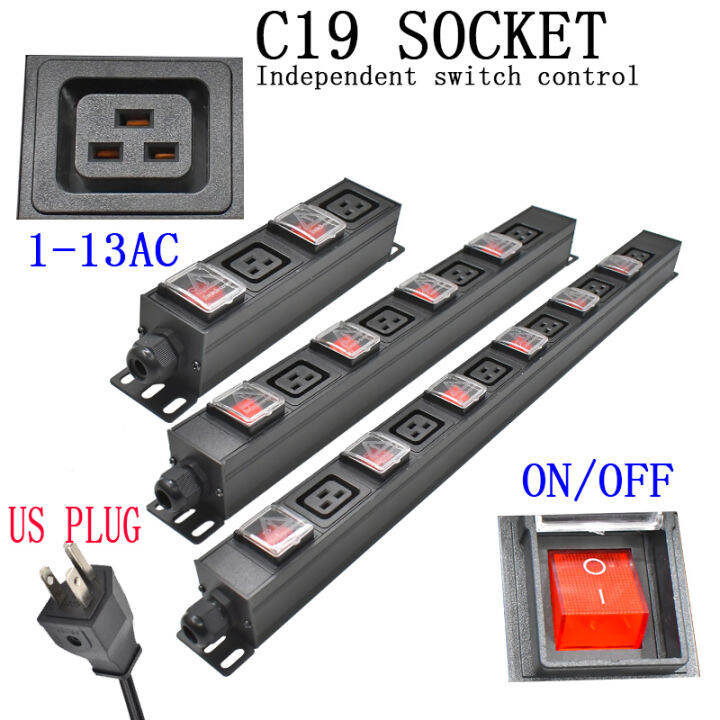 PDU 1U network cabinet rack mounted power board distribution C19 socket independent switch 2m ...