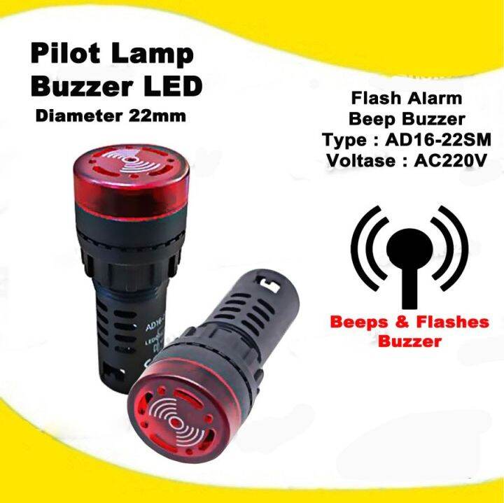 lampu Pilot Buzzer Lamp LED 22mm AC220V Dengan Suara Alarm AD16-22SM ...