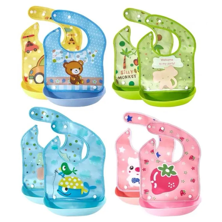 Waterproof Foldable Baby Bibs with Food Catcher (ASSORTED DESIGN OF ...