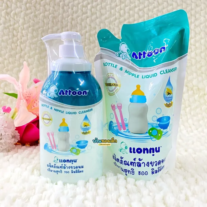 Attoon ผลิตภัณฑ์ล้างขวดนม หัวปั๊ม 700 มล. + รีฟิว 800 มล. | Lazada.co.th
