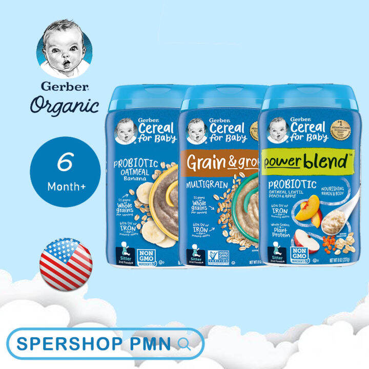 Gerber Probiotic ข้าวโอ๊ต 3 รส oatmeal , peach apple , Banana อาหารเด็ก ...