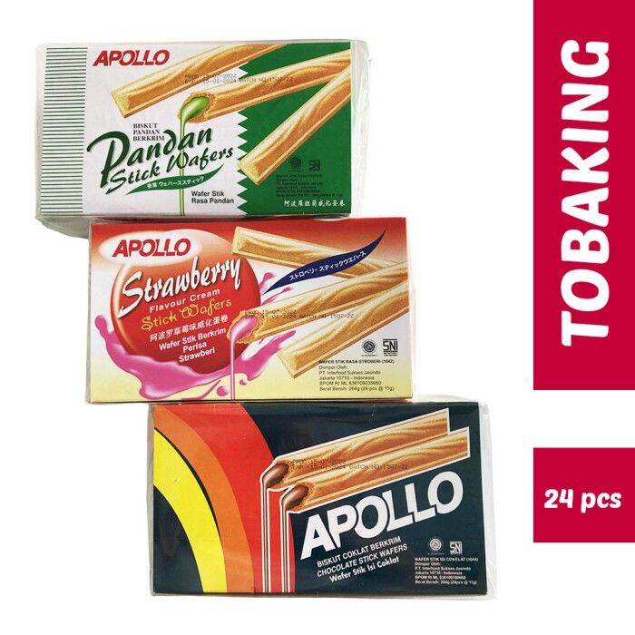 Apollo stick wafer biscuit berkrim pandan coklat strawberry | Lazada Indonesia