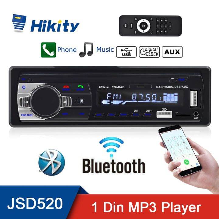 Hikity JSD-520 1 Din BT รถวิทยุสเตอริโอ FM Aux Input Receiver 12V In-Dash One Ddin รถ MP3 USB ...
