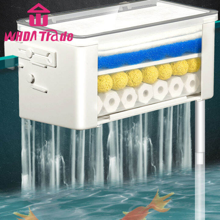 WHDA Fishbowl กล่องกรองม่านน้ำ,พร้อมที่กรองด้านบน3-In-1เครื่องทำน้ำ ...
