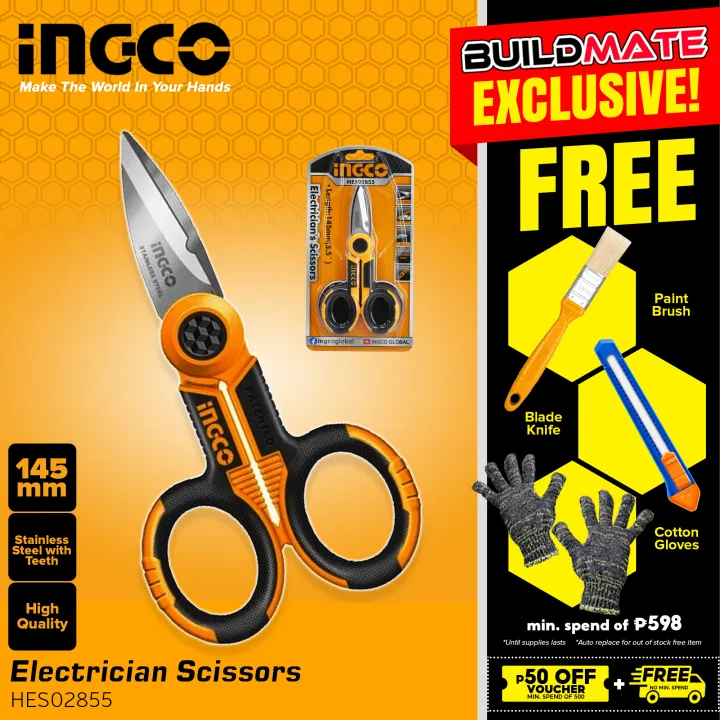 INGCO Electrician's Scissors 5.5" Inch 145mm Wire Stripper Electrician ...